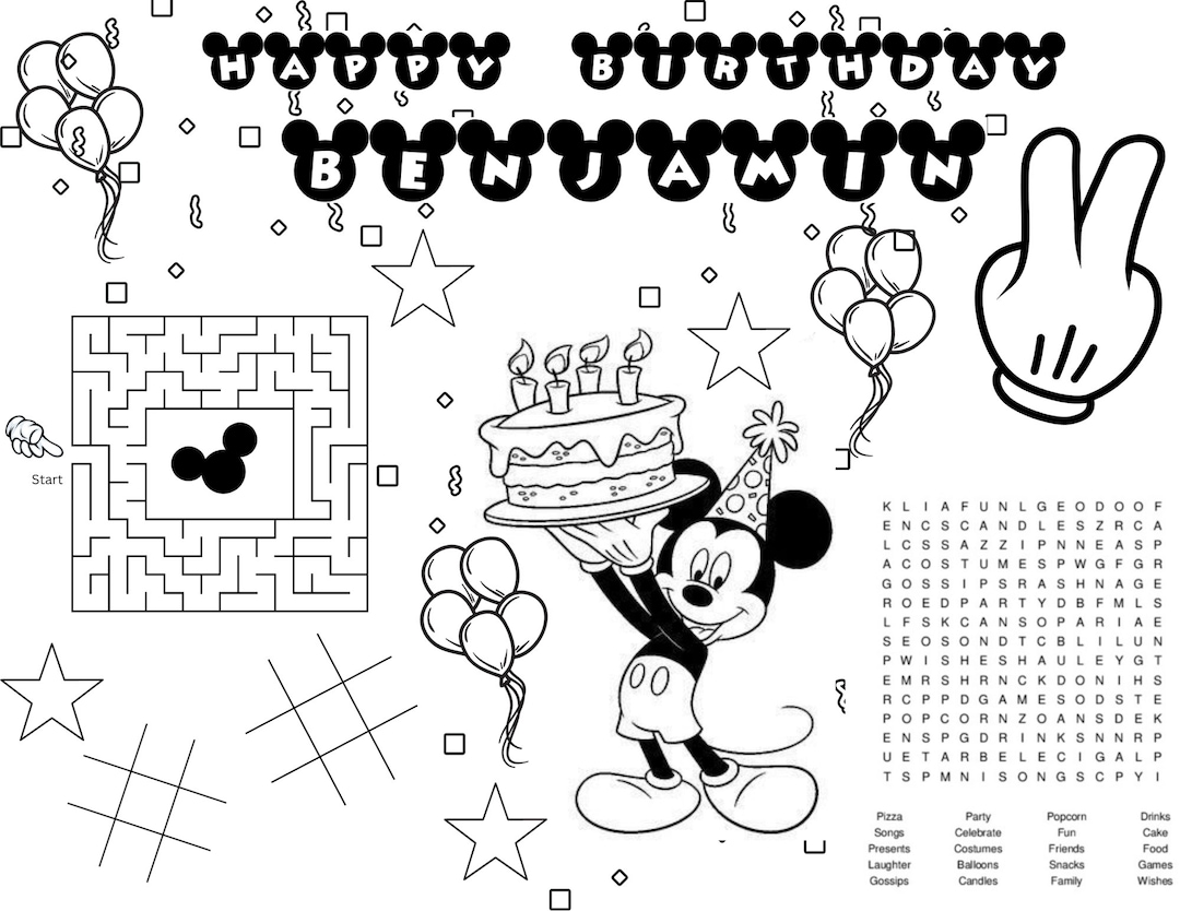 Personalized Mickey Mouse Birthday Activity Sheet - Etsy