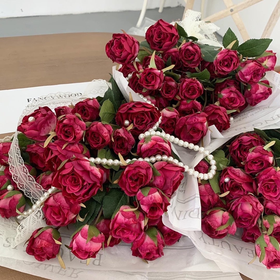6 Head Faux Red Rose Spray - High Quality Artificial Flower / Wedding ...