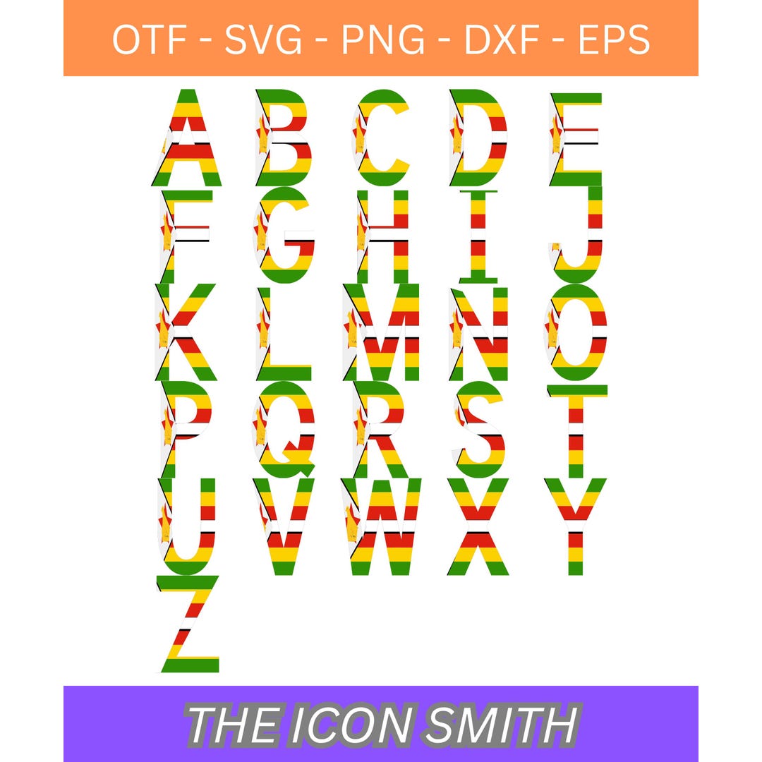 Zimbabwe Flag Font Alphabet, Clipart Letters, Otf Svg Png Dxf Eps ...