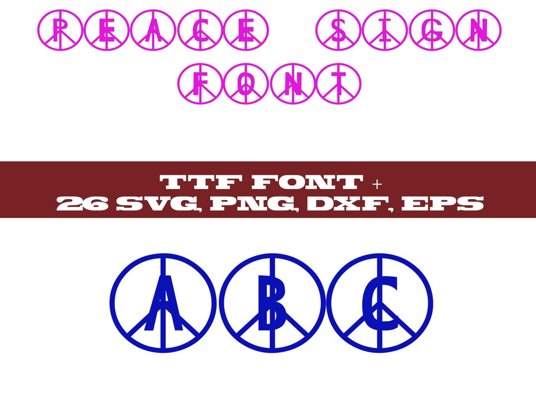 Peace Sign Font, Peace Sign Svg, Clipart, Clip Art, Peace Sign Png, Dxf ...