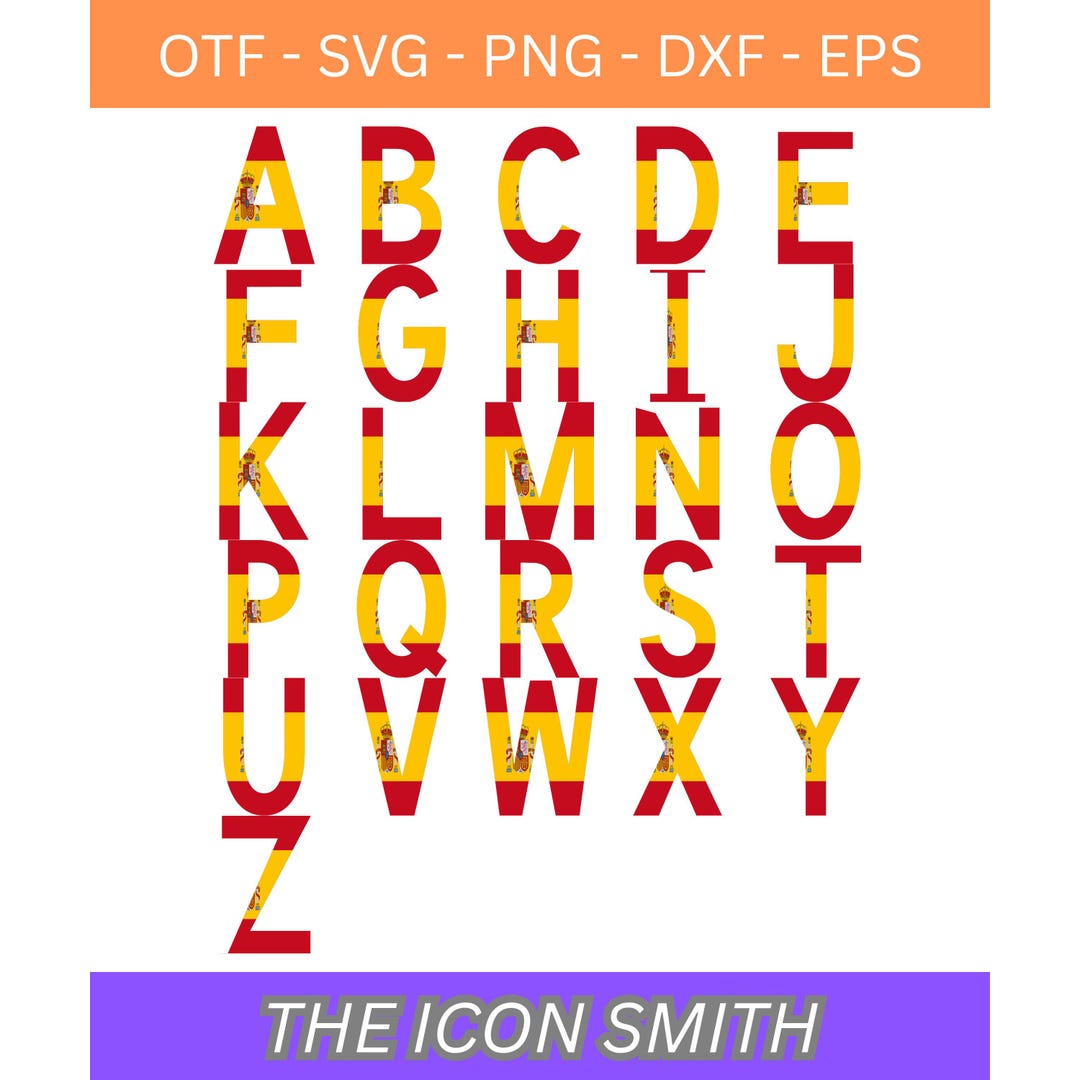 Spain Flag Font Alphabet, Clipart Letters, Otf Svg Png Dxf Eps Digital ...