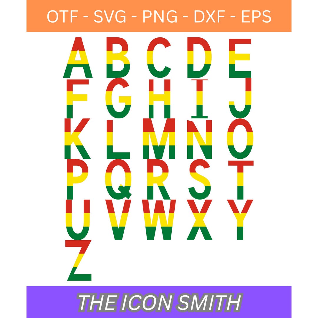 Bolivia Flag Font Alphabet, Clipart Letters, Otf Svg Png Dxf Eps ...