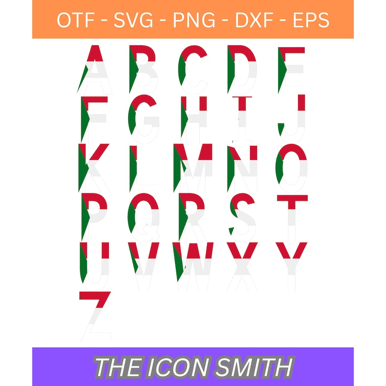 Sudan Flag Font Alphabet, Clipart Letters, Otf Svg Png Dxf Eps Digital ...