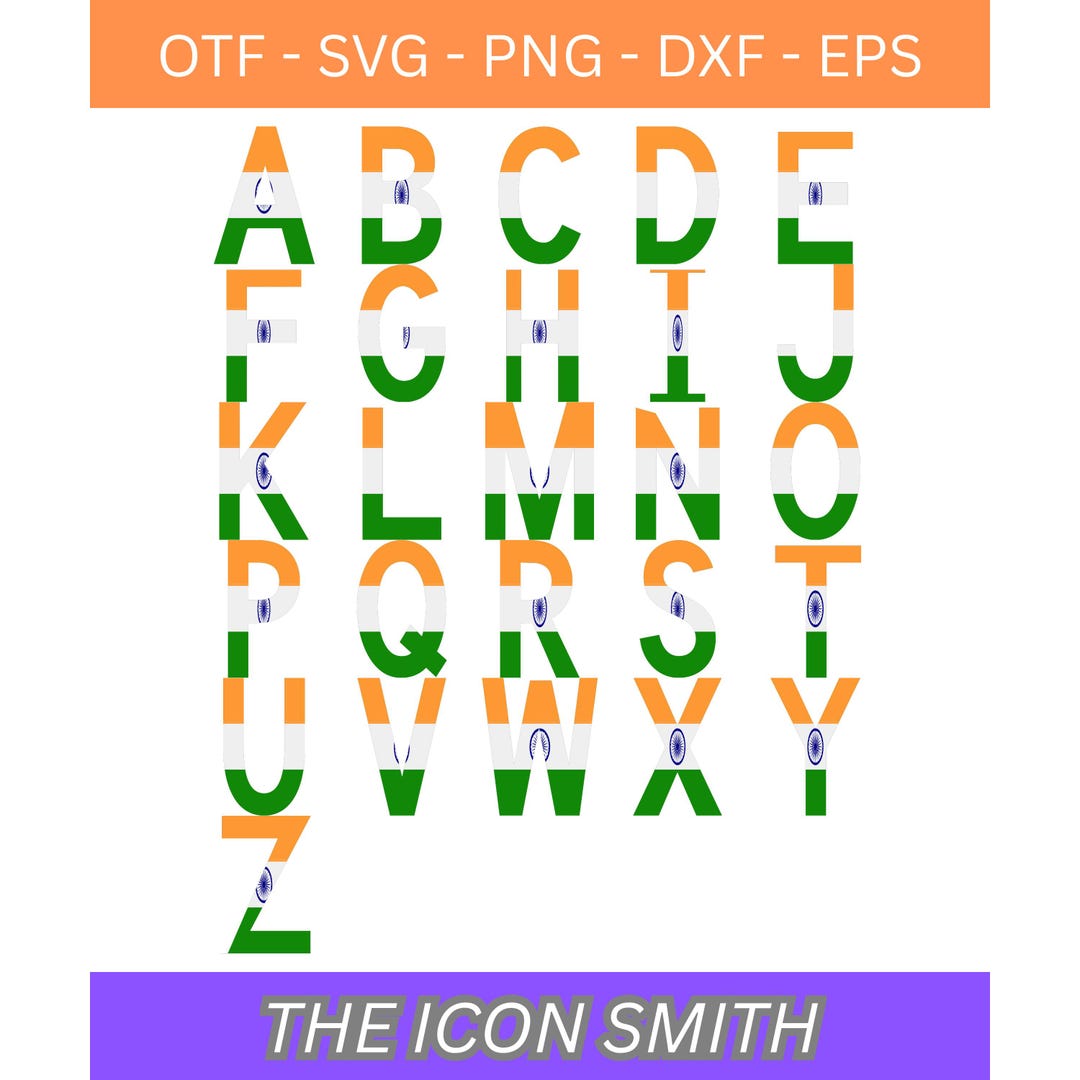 India Flag Font Alphabet, Clipart Letters, Otf Svg Png Dxf Eps Digital ...
