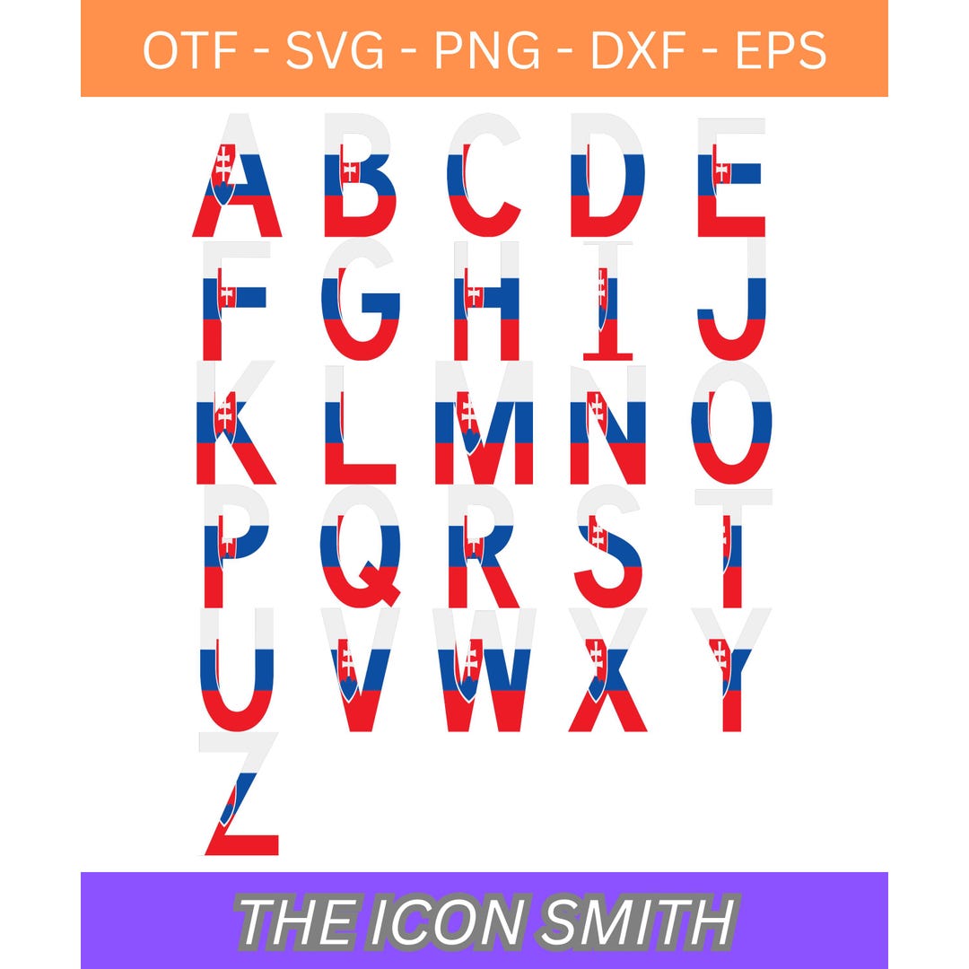 Slovakia Flag Font Alphabet, Clipart Letters, Otf Svg Png Dxf Eps ...