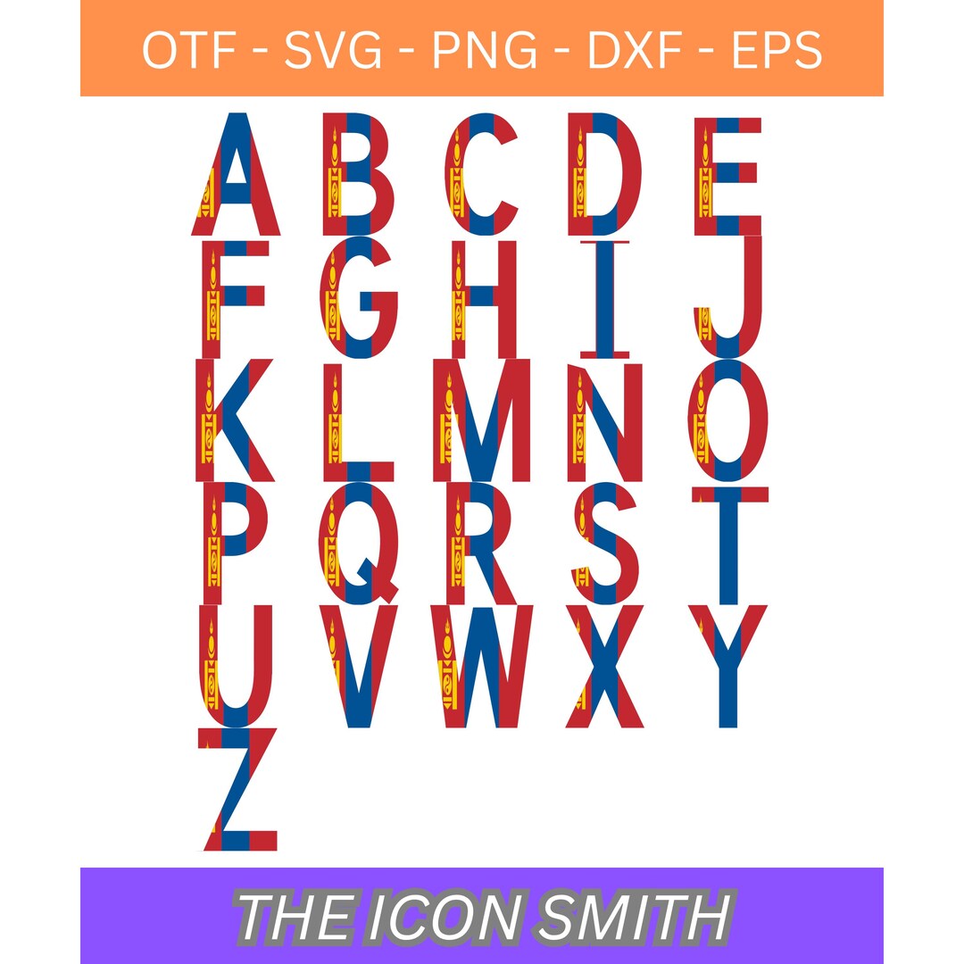 Mongolia Flag Font Alphabet, Clipart Letters, Otf Svg Png Dxf Eps ...