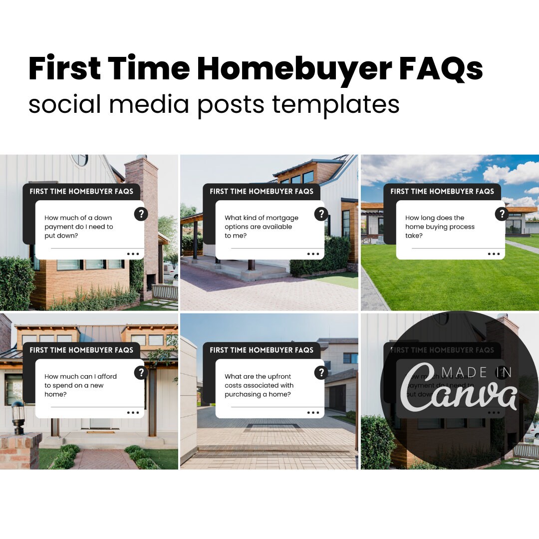 First Time Homebuyer Faqs for Social Media, Canva Template, Social ...