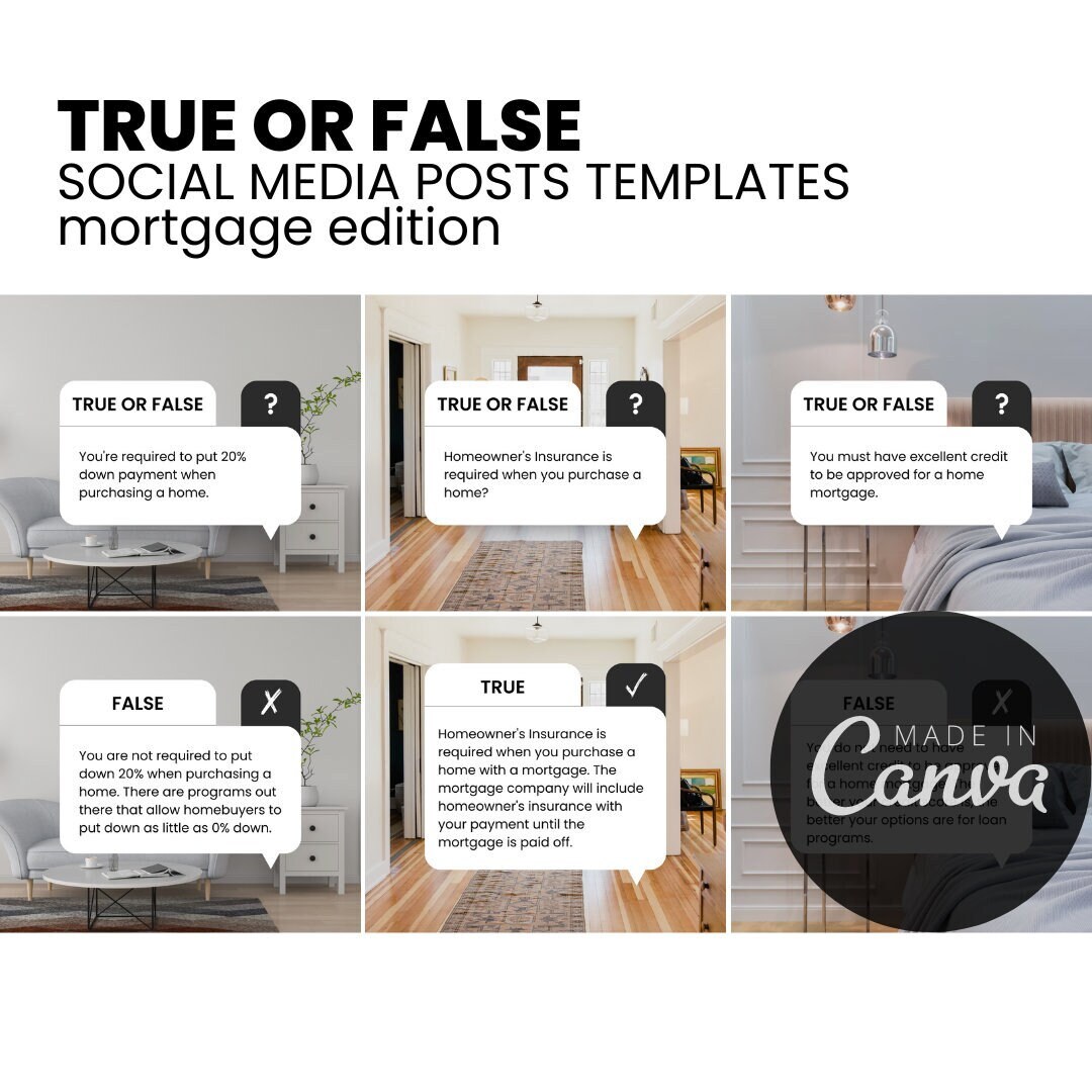 True or False Social Media Posts, Mortgage Marketing, Realtor Marketing ...