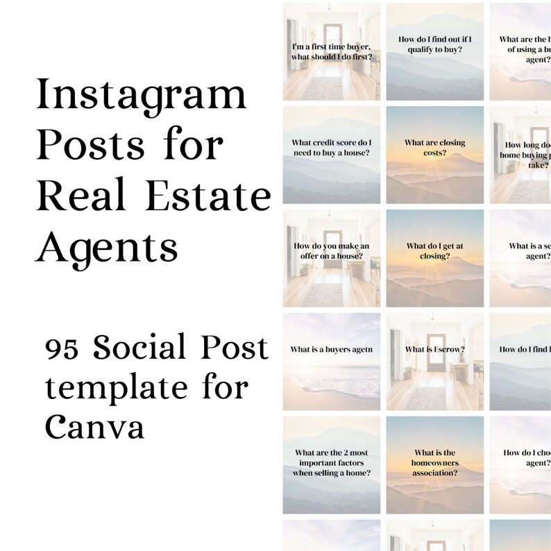 95 FAQ Instagram Posts for Real Estate Agents, Canva Template, Realtor ...