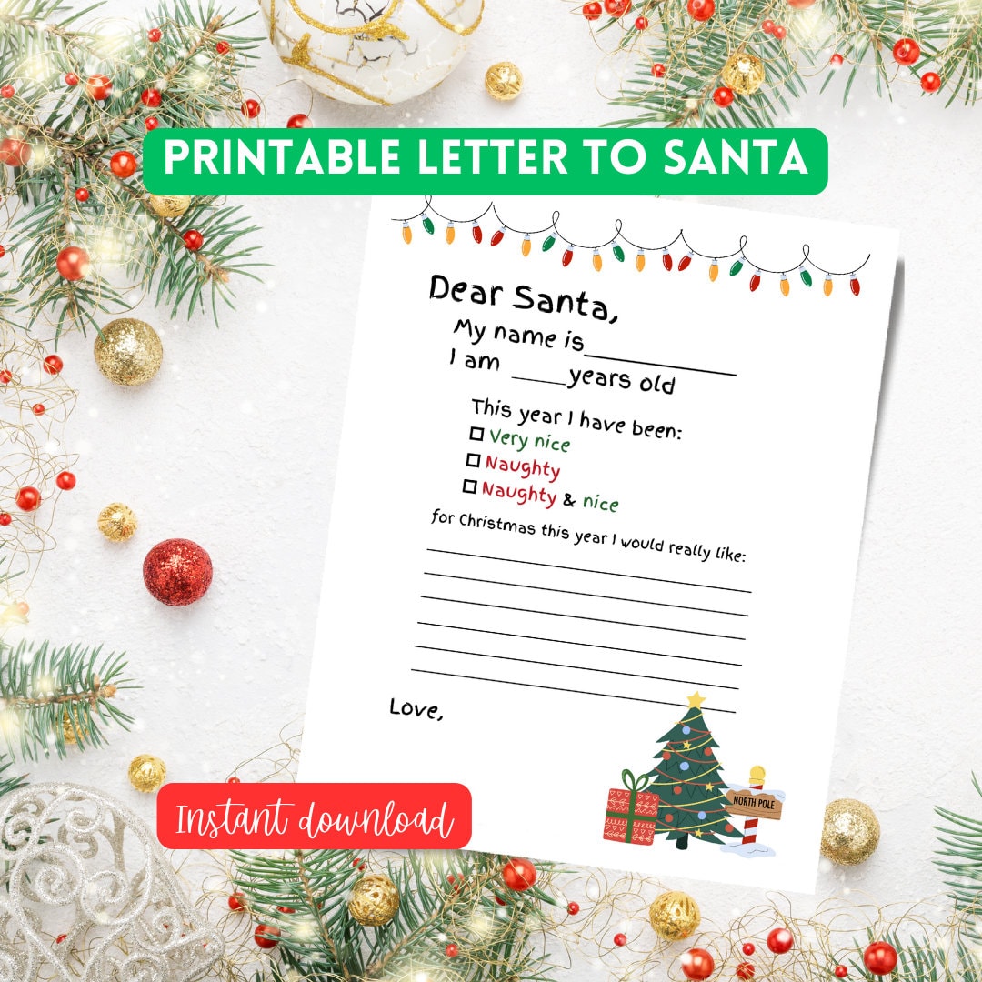 Letter to Santa, Printable Wish List to Santa, Christmas List, Dear ...