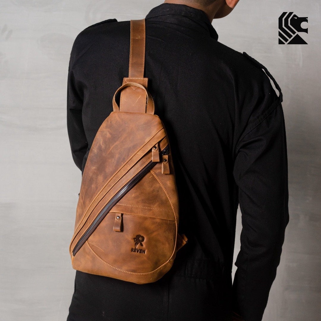 Leather Mirage Side Bag, Men's Shoulder Sling Bag, Premium Cowhide ...