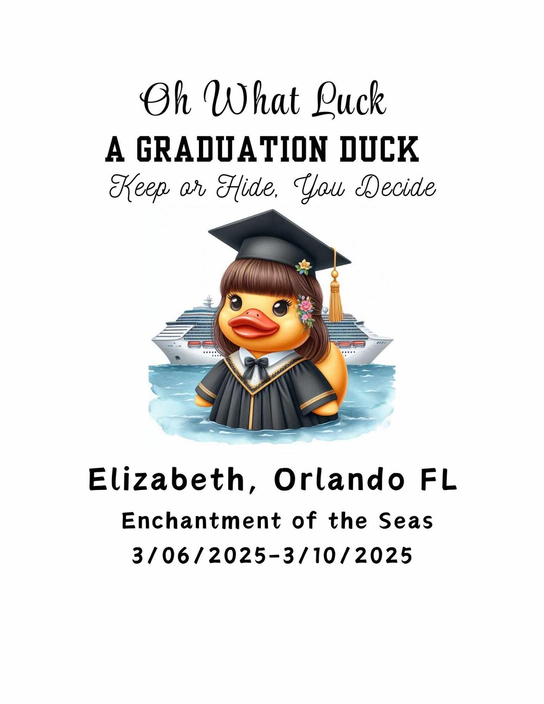 Customizable Graduation Cruise Duck Tag | Canva Editable Template ...