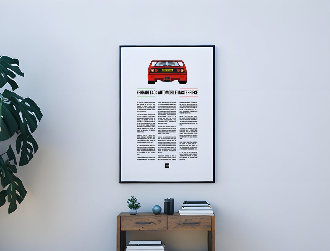 Poster Enzo Ferrari F40 40 Years Supercar Red Car Italian Collection ...