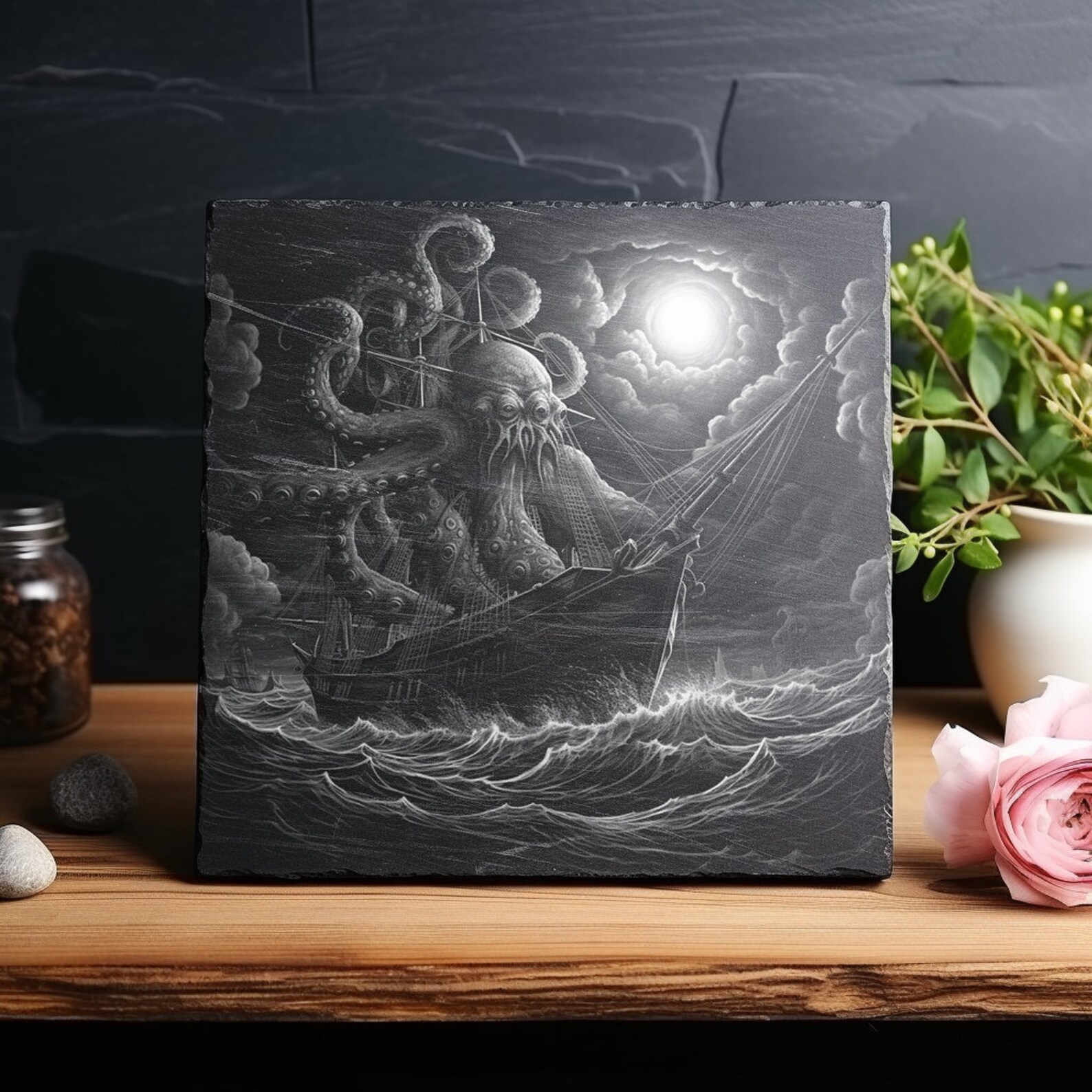 Giant Octopus Sea Monster Squid Laser PNG File Slate Engraving Coaster ...