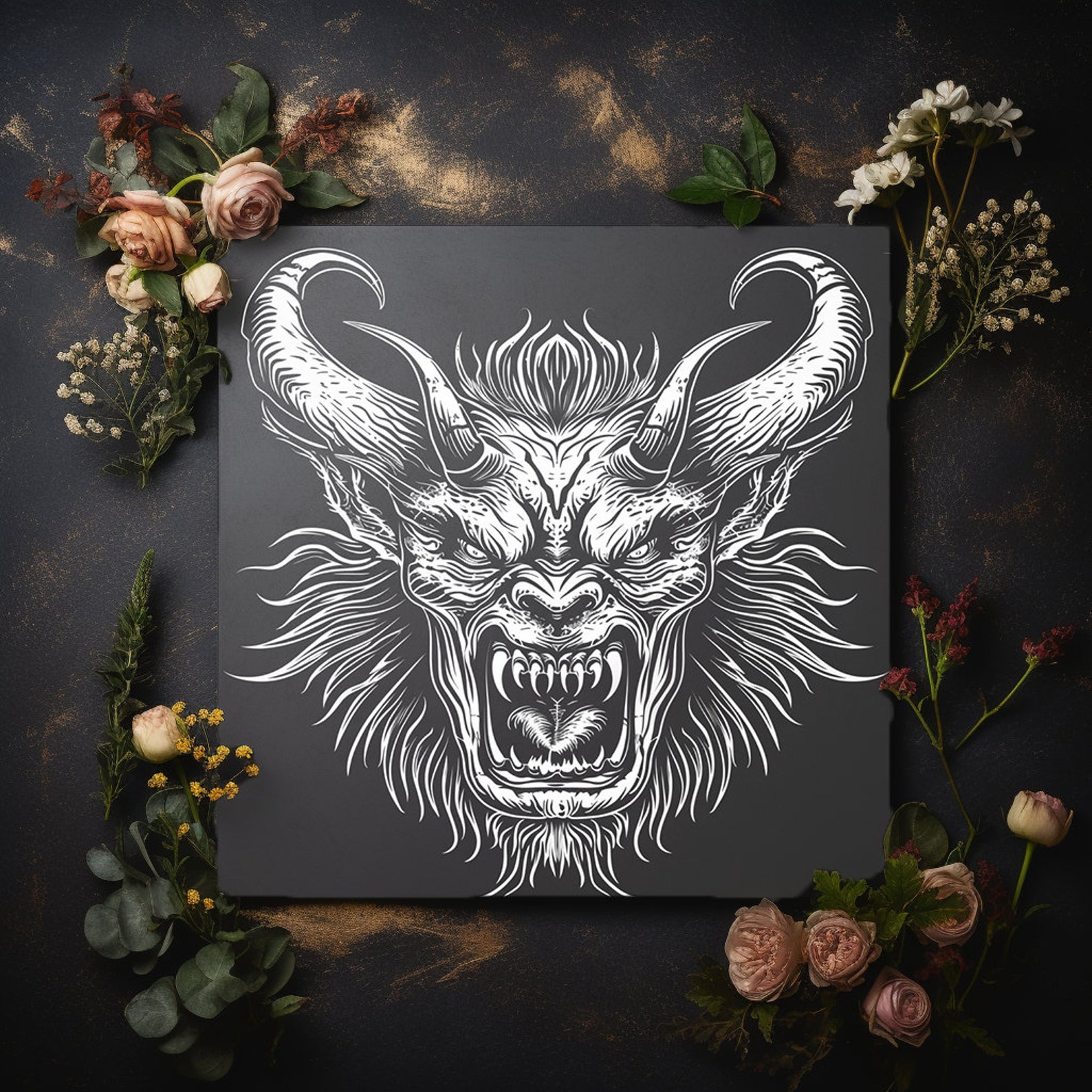 Demon Face Scary Halloween Devil Laser Engraving File Slate PNG Coaster ...