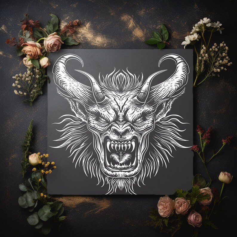 Demon Face Scary Halloween Devil Laser Engraving File Slate PNG Coaster ...