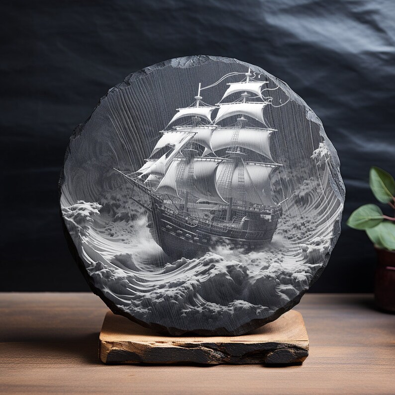 Storm Pirate Ship Boat Sea Tsunami Laser Engraving File Slate PNG ...
