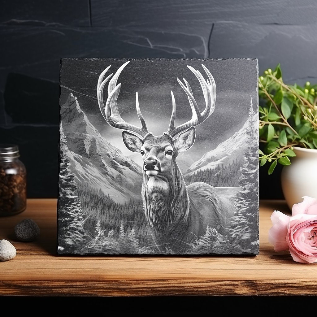 Deer Buck Elk Trees Mountain Forest Slate Engraving File Wood Engrave ...