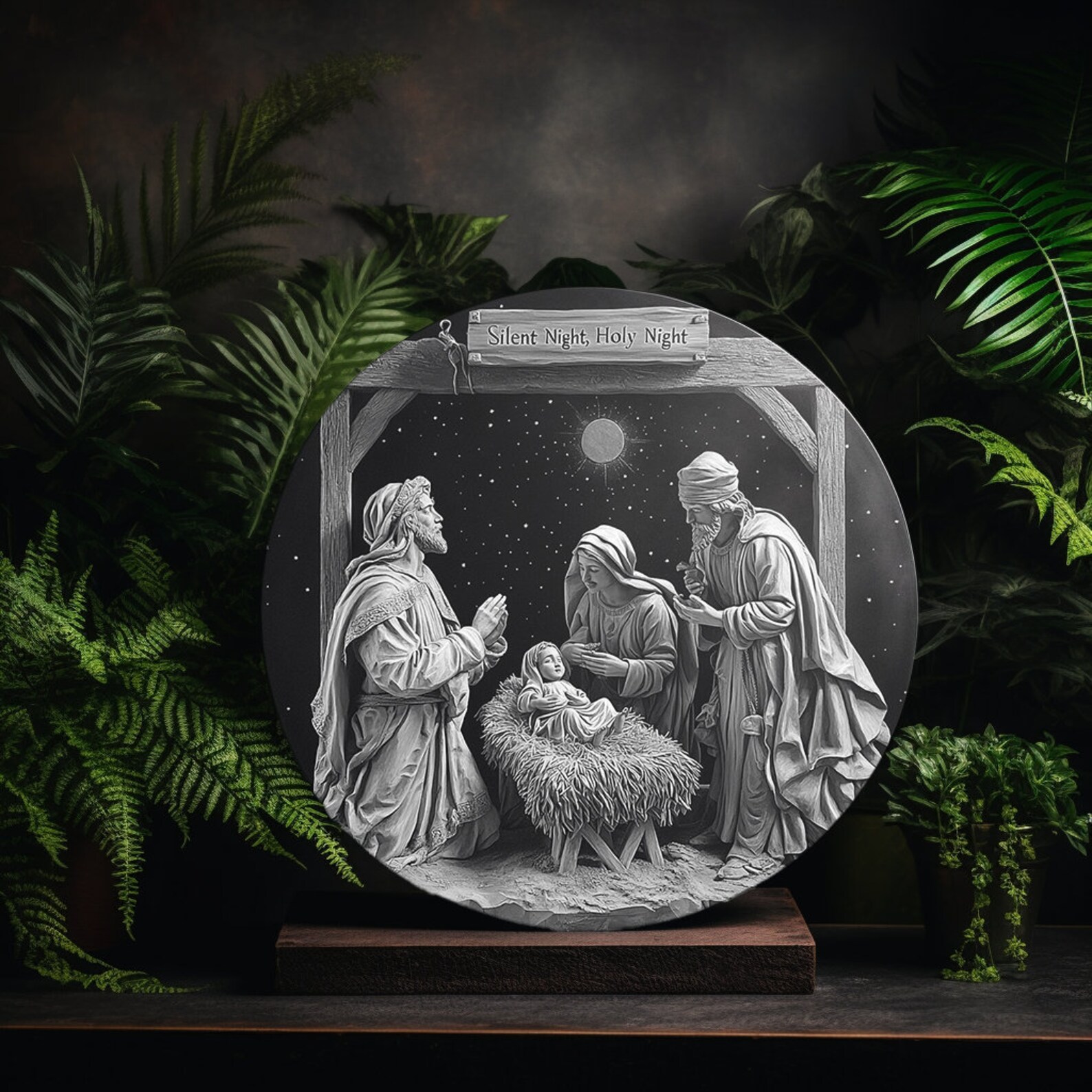 Holy Silent Night Birth Jesus Christ Laser Engraving File Slate PNG Coaster Etch Xtool Wood Burn ...