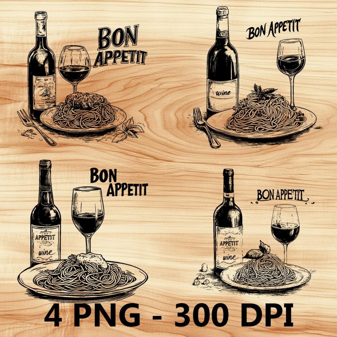 Bon Appetit Italian Pasta Dish Laser File Wood Engraving PNG Kitchen ...