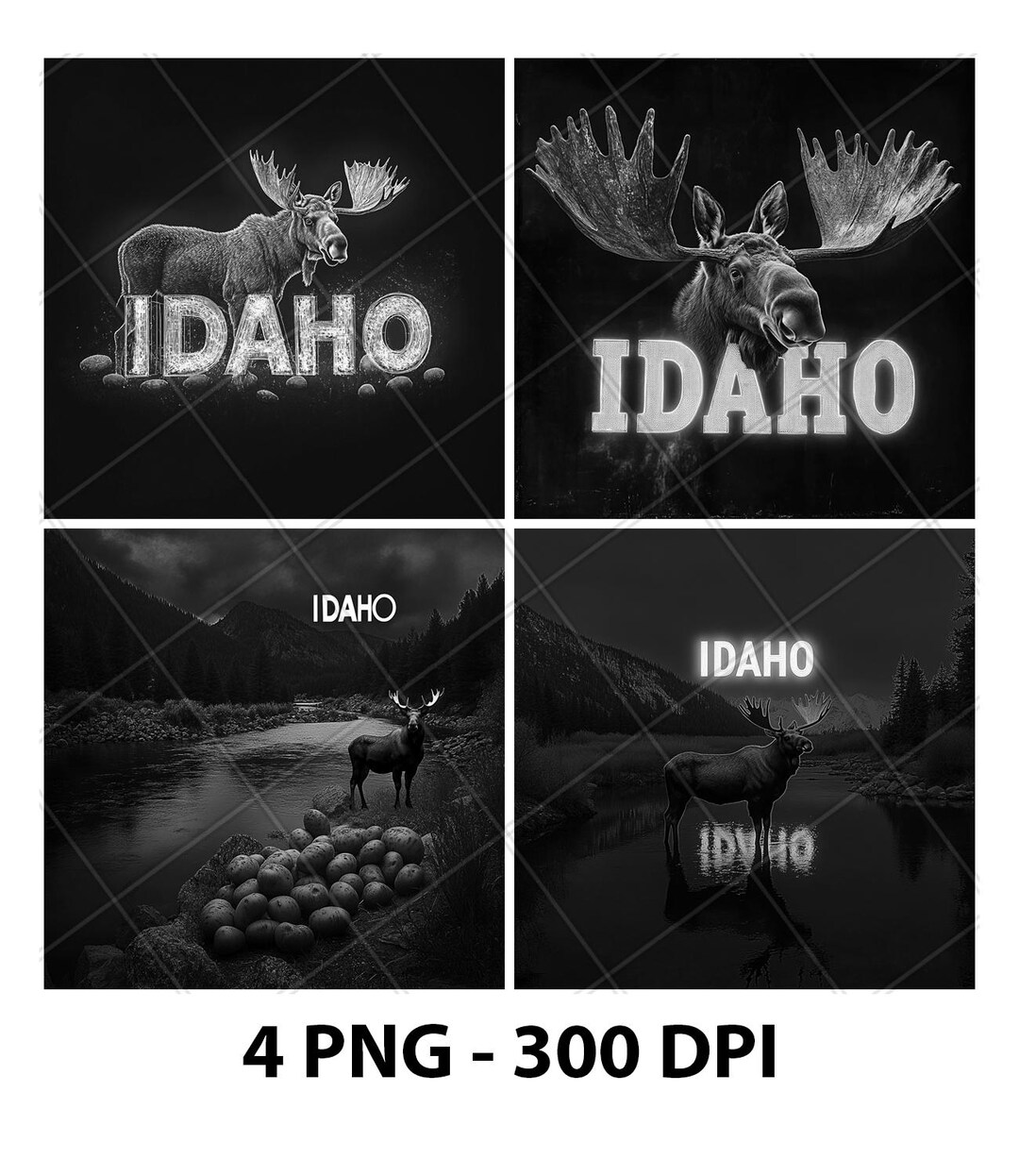 Idaho USA State Mountain Ranges Moose Laser Engraving File Slate PNG ...