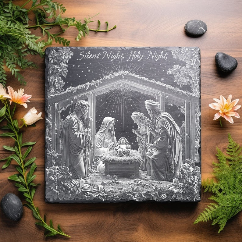 Holy Silent Night Birth Jesus Christ Laser Engraving File Slate PNG ...