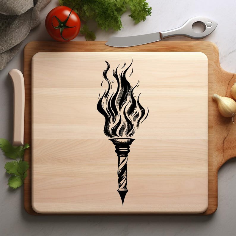 Ancient Torch Light Fire Flame Laser File Wood Engraving PNG Kitchen ...