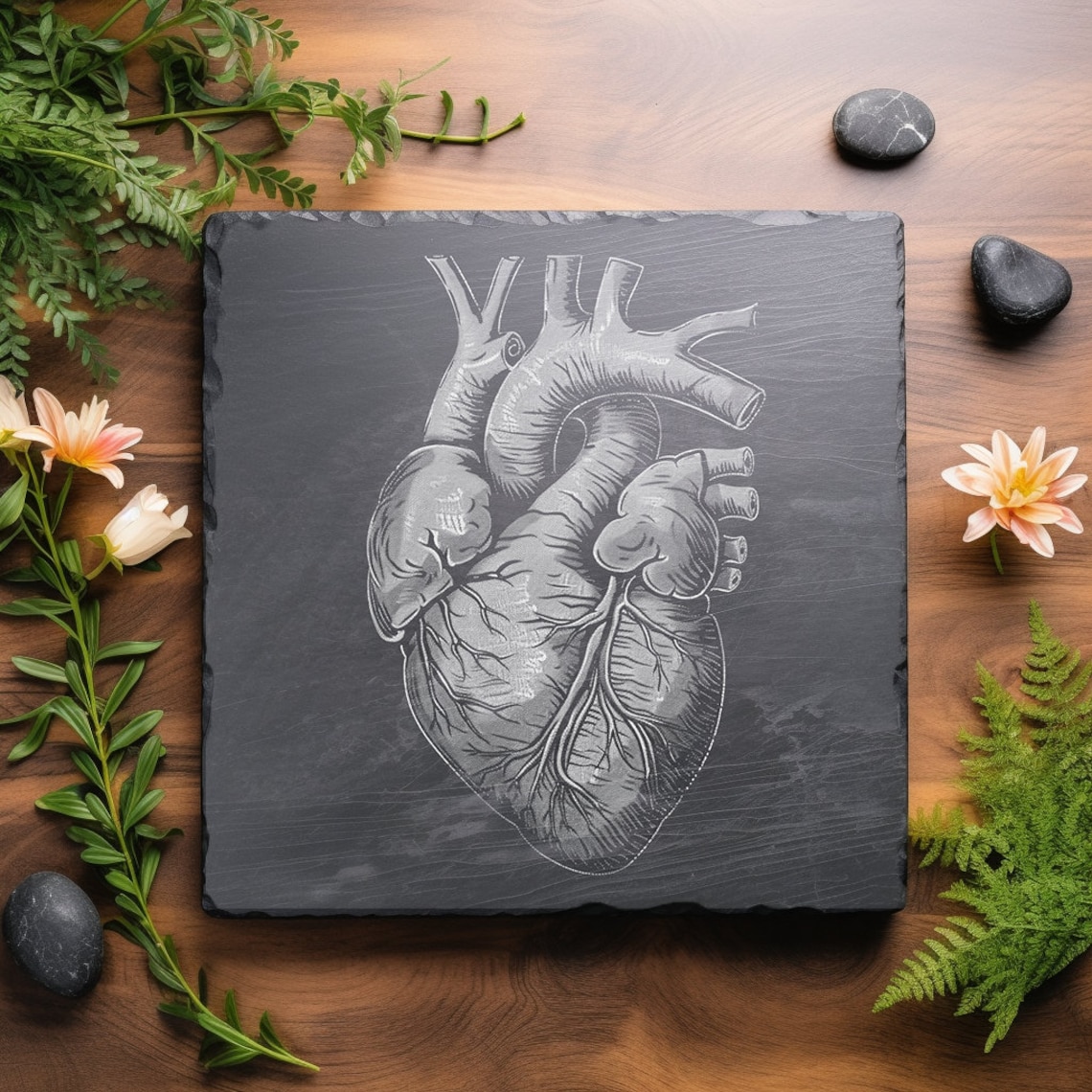 Human Heart Cardiac Anatomy 2D Laser Engraving File Slate PNG Coaster ...