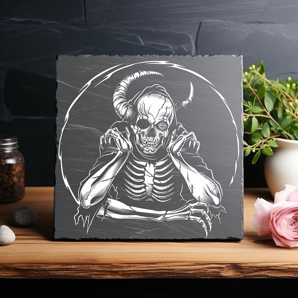 Scary Skeleton Grotesque Bones Laser Engraving File Slate PNG Coaster ...