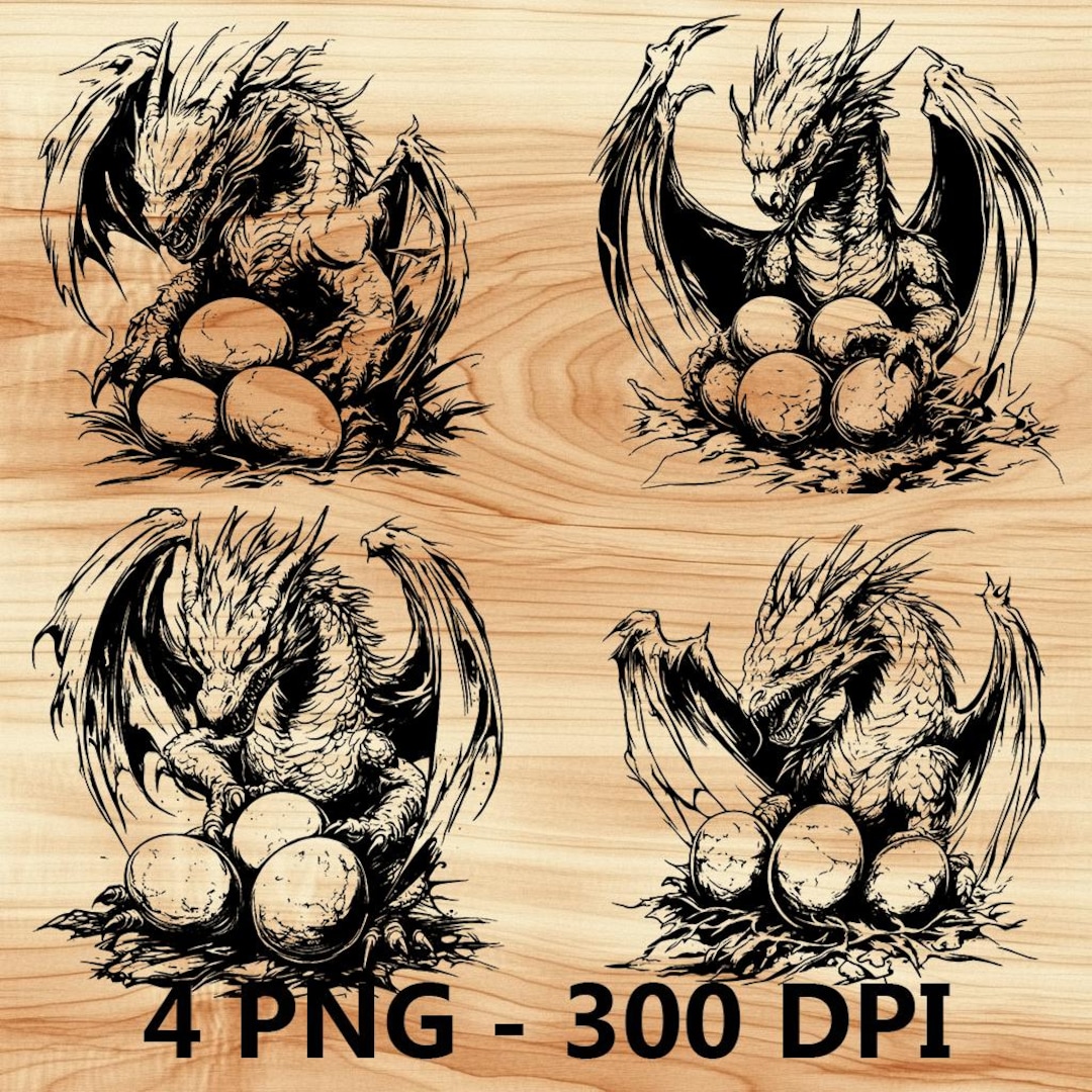 Mother Dragon Guarding Eggs Wyvern Laser Engraving File Slate PNG ...