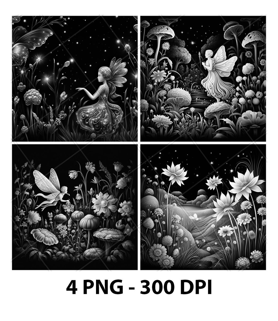 Fairy Firefly Flower Garden Genie Slate Engraving File Wood Engrave PNG ...
