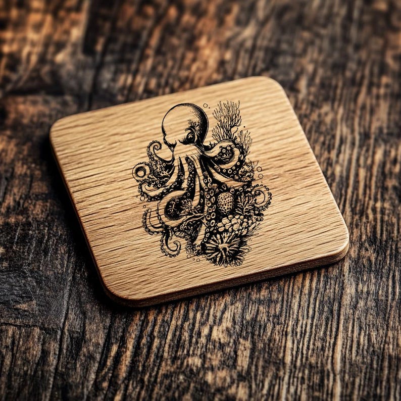 Giant Octopus Underwater Sea Squid Laser Engraving File Slate PNG ...