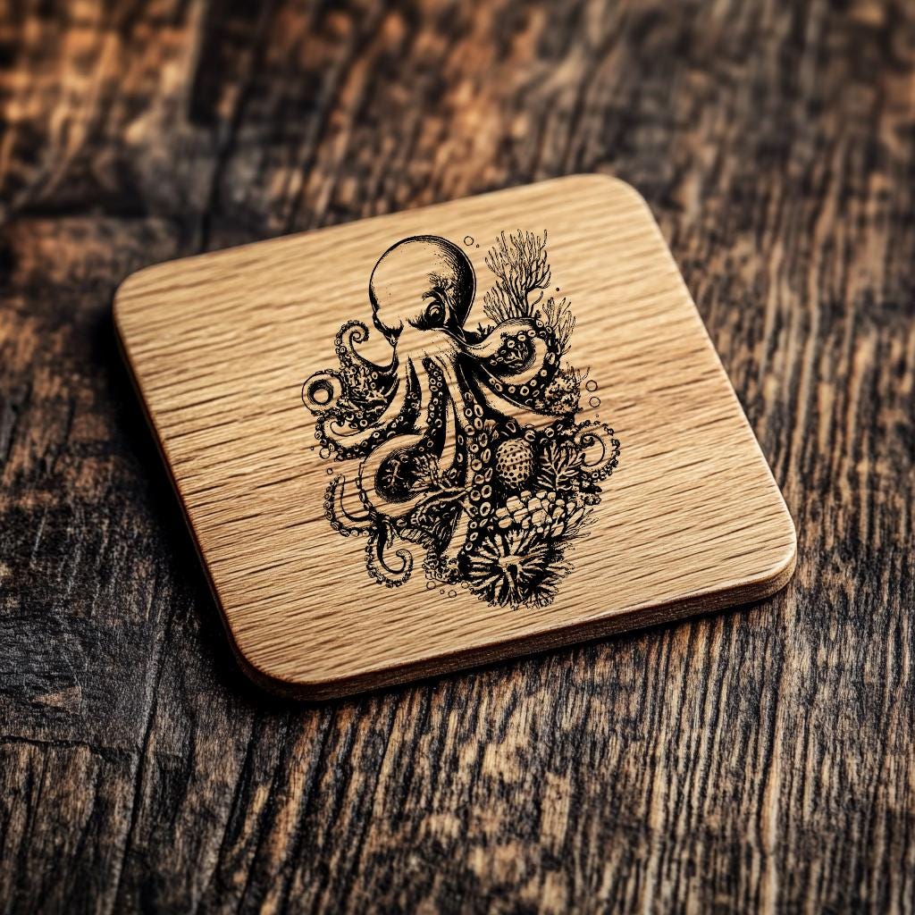 Giant Octopus Underwater Sea Squid Laser Engraving File Slate PNG ...