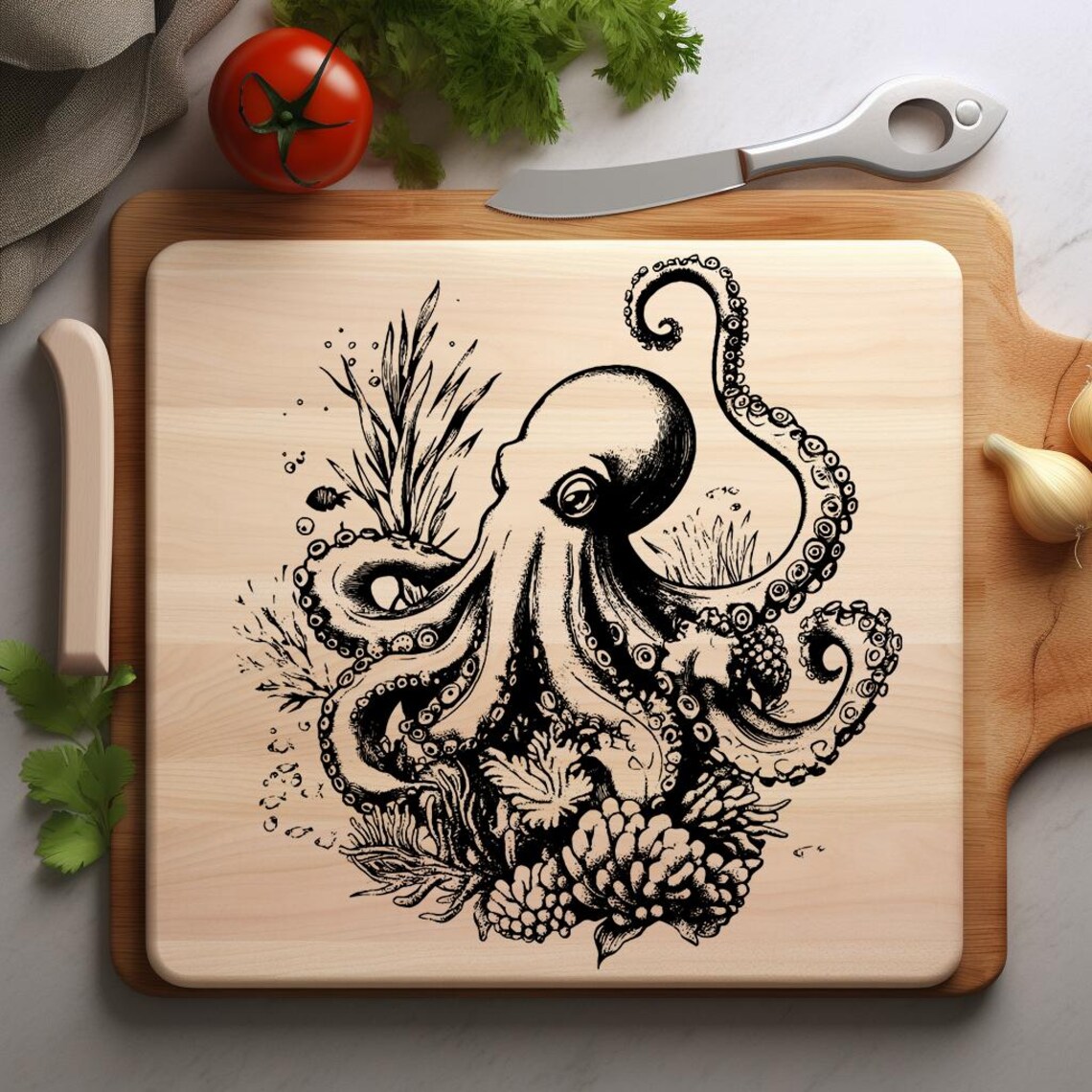 Giant Octopus Underwater Sea Squid Laser Engraving File Slate PNG ...