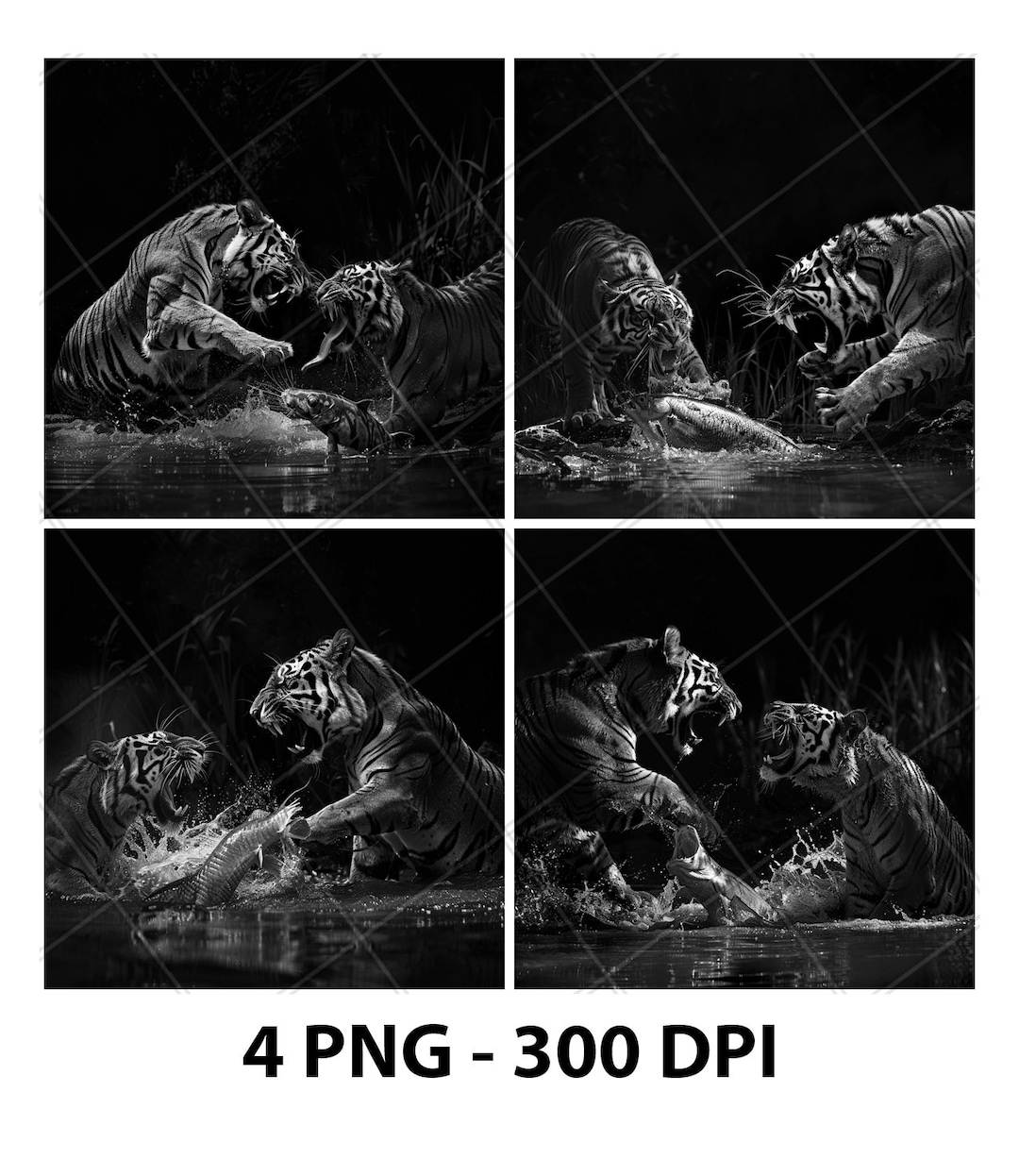 Bengal Tiger Hunt Fight Predator Wildlife Laser PNG File Slate Engrave ...