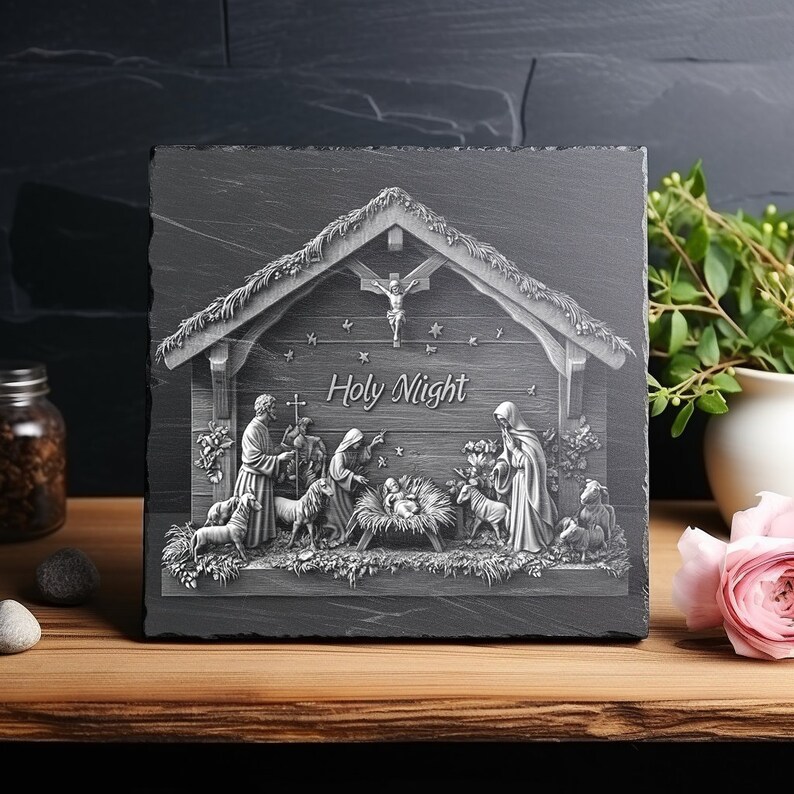 Holy Silent Night Birth Jesus Christ Laser Engraving File Slate PNG ...