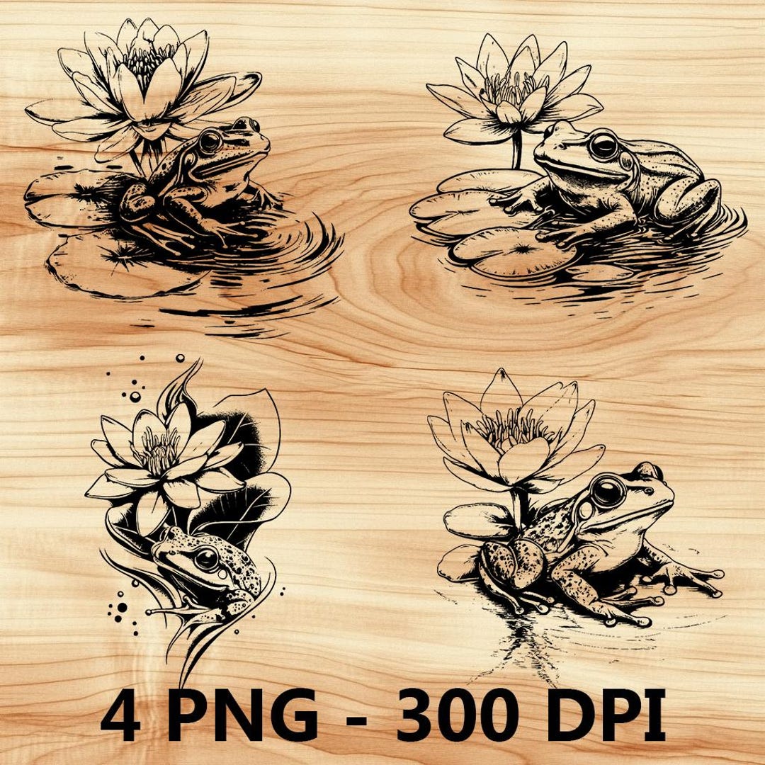 Frog Pond Toad Lake Lily Bullfrog Laser File Wood Engraving PNG Kitchen ...