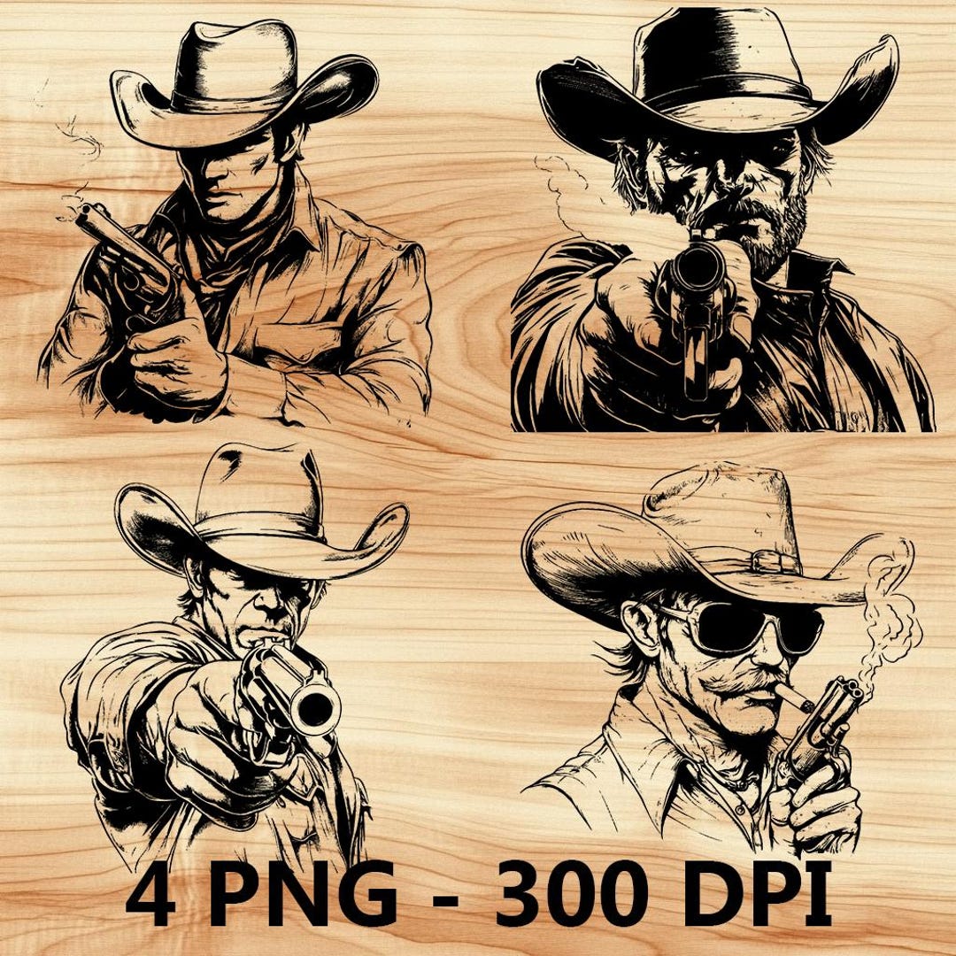Vintage Cowboy Gun Revolver Laser File Wood Engraving PNG Kitchen Cut ...