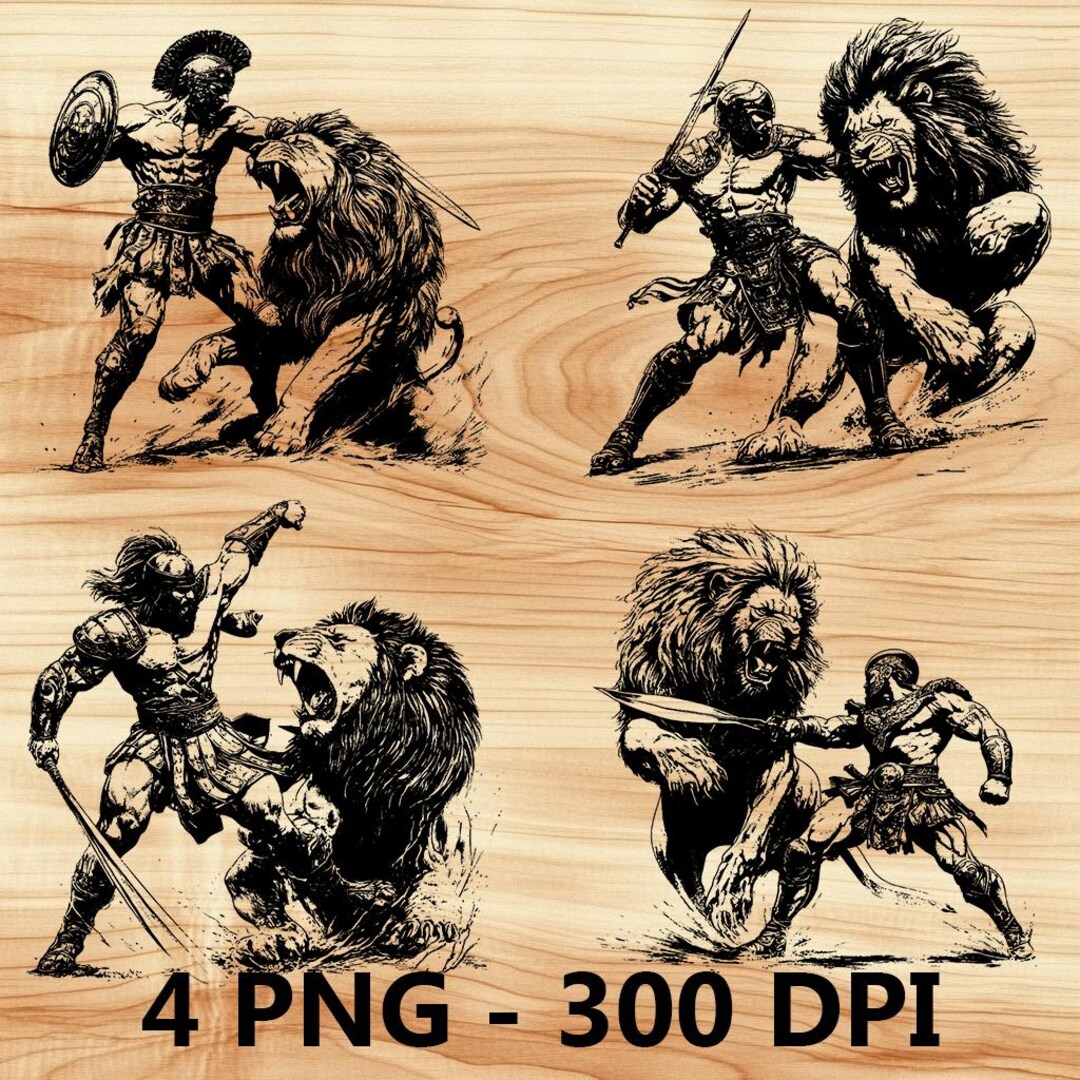 Gladiator Vs Lion Fight Romans Laser File Wood Engraving PNG Kitchen ...