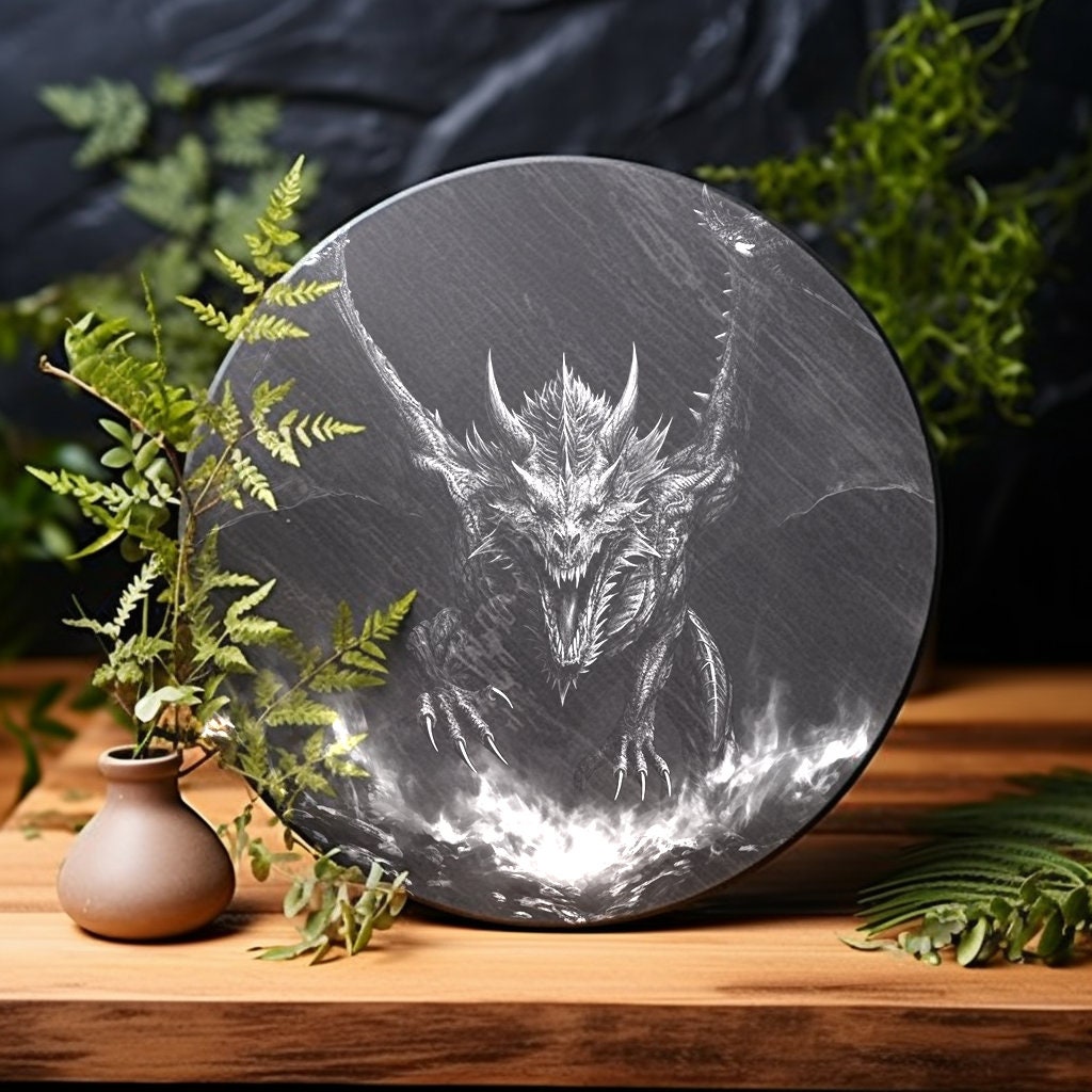 Dragon Scary Face Flying Monster Laser Engraving File Slate PNG Coaster ...
