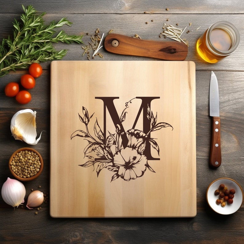 Letter M Monogram Laser PNG File Engrave Wood Board Tray Charcuterie ...