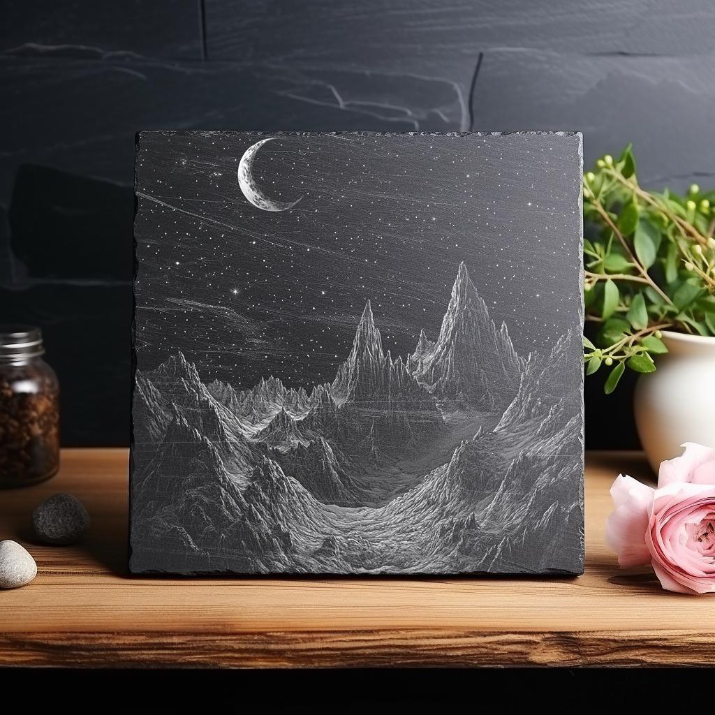 Mountain Range Starry Night Sky Laser Engraving File Slate PNG Coaster ...