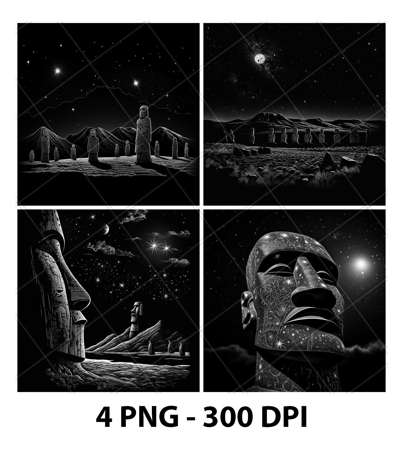 Moai Statue Easter Island Stone Laser Engraving File Slate PNG Coaster ...