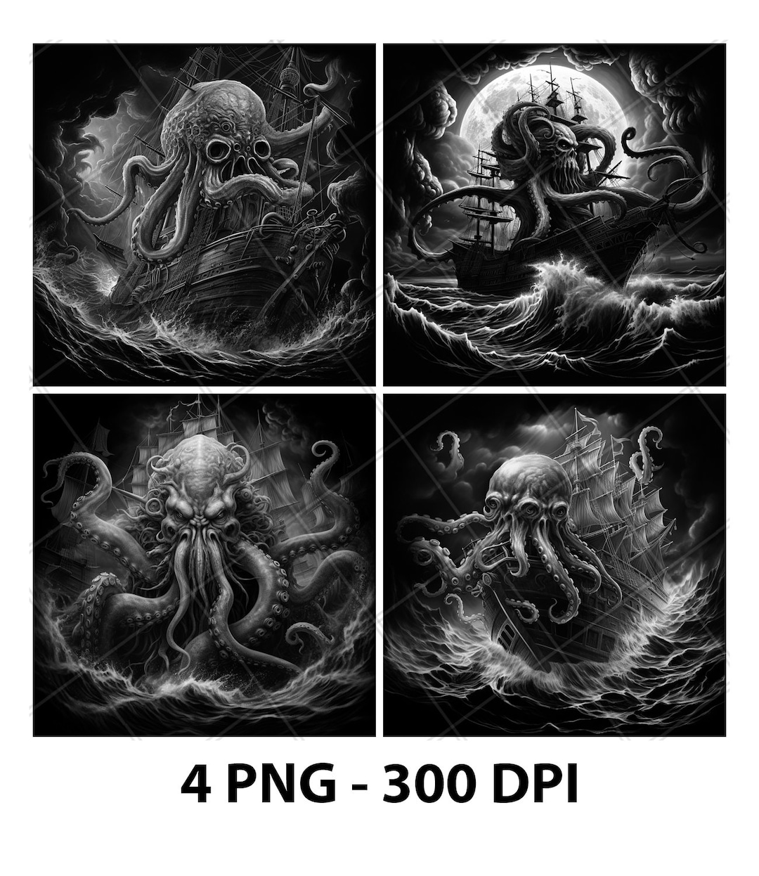 Kraken Destroying Boat Ship Giant Laser Engraving File Slate PNG ...