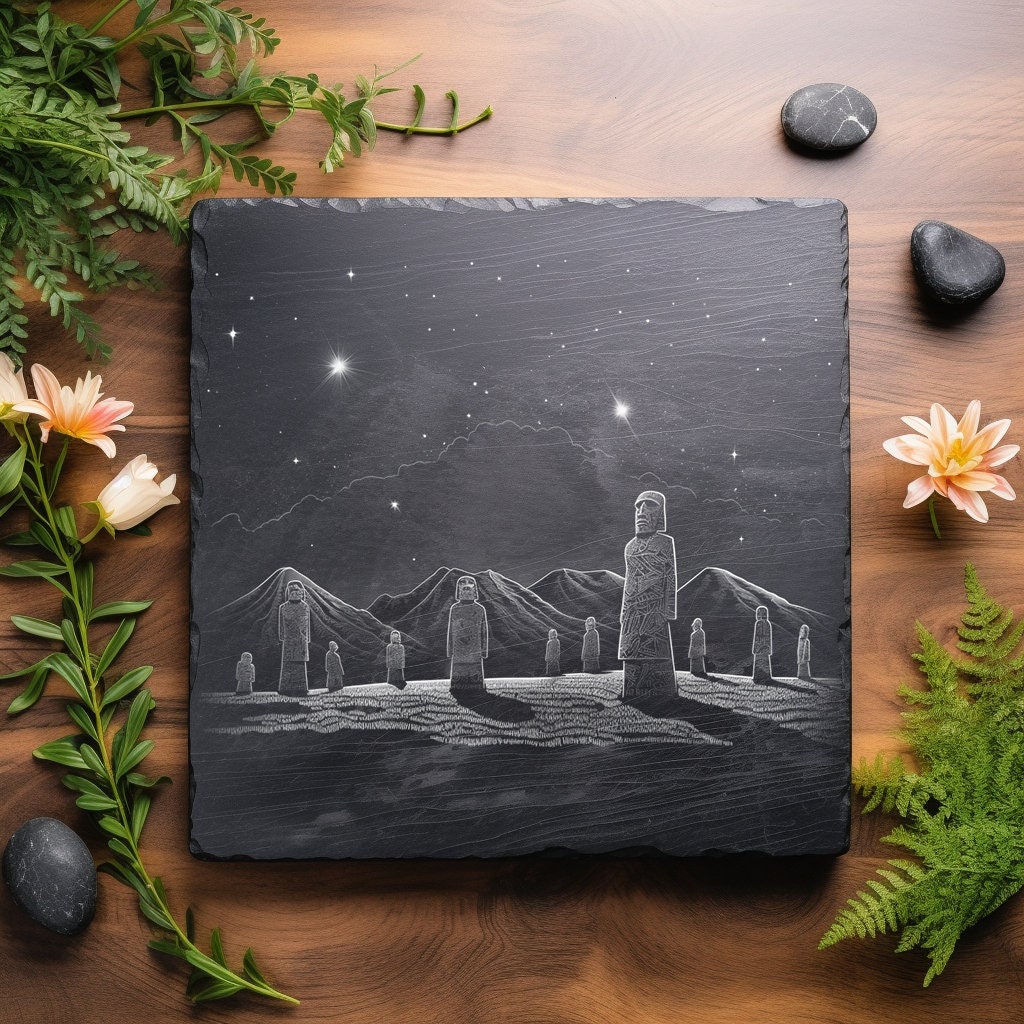 Moai Statue Easter Island Stone Laser Engraving File Slate PNG Coaster ...
