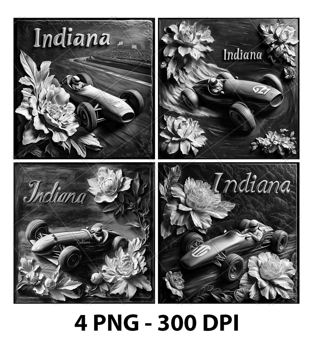 Indiana US State Motor Speedway Peony Laser Engraving File Slate PNG ...