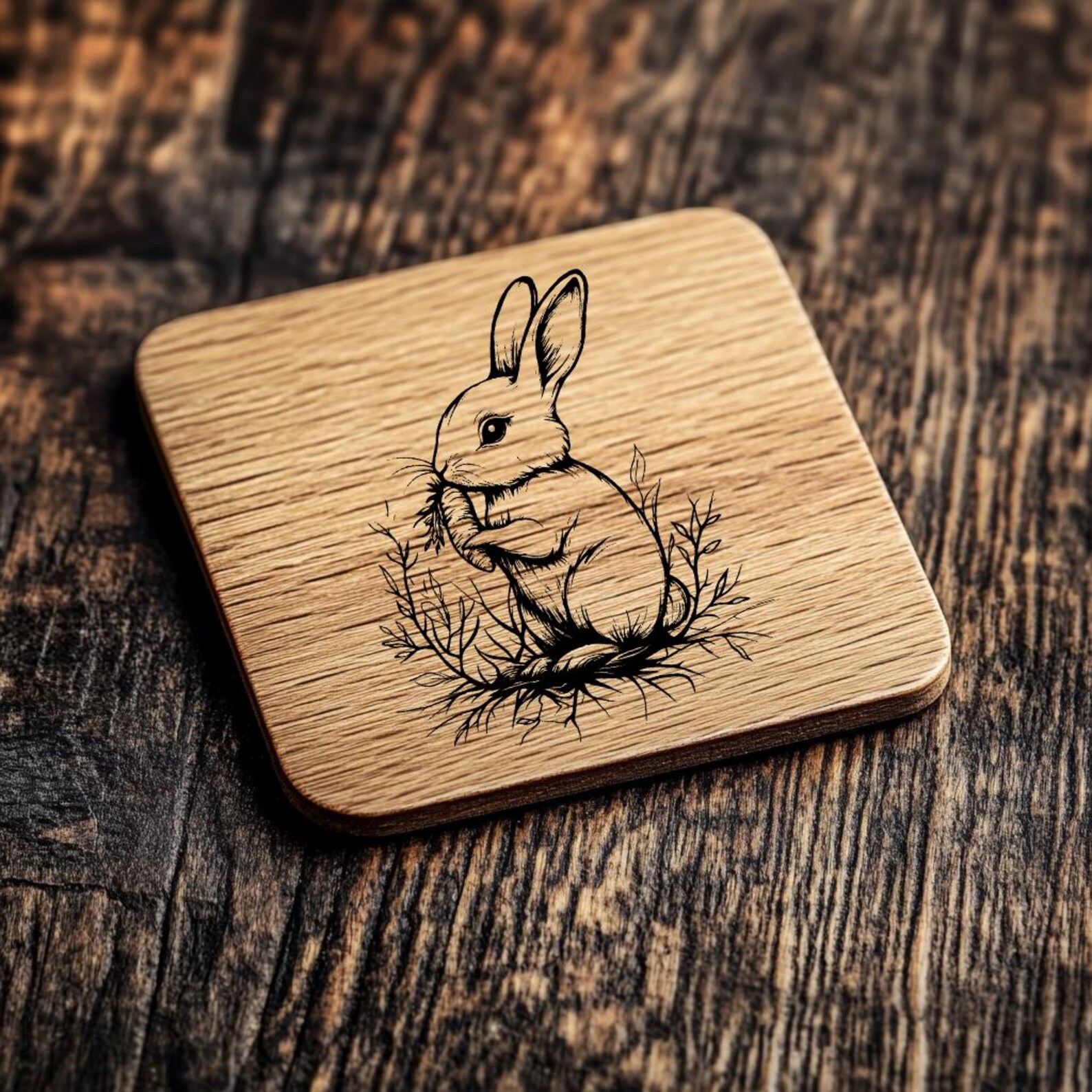 Rabbit Bunny Eating Carrot Hare Woodland Laser Engraving File Slate PNG ...