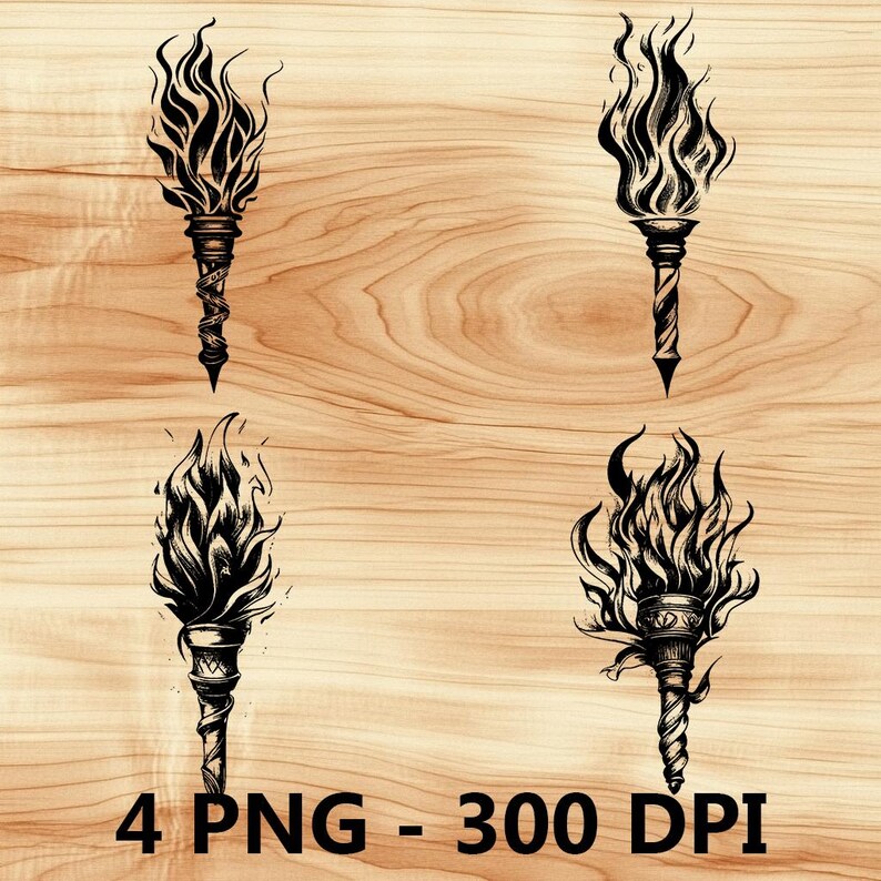 Ancient Torch Light Fire Flame Laser File Wood Engraving PNG Kitchen ...