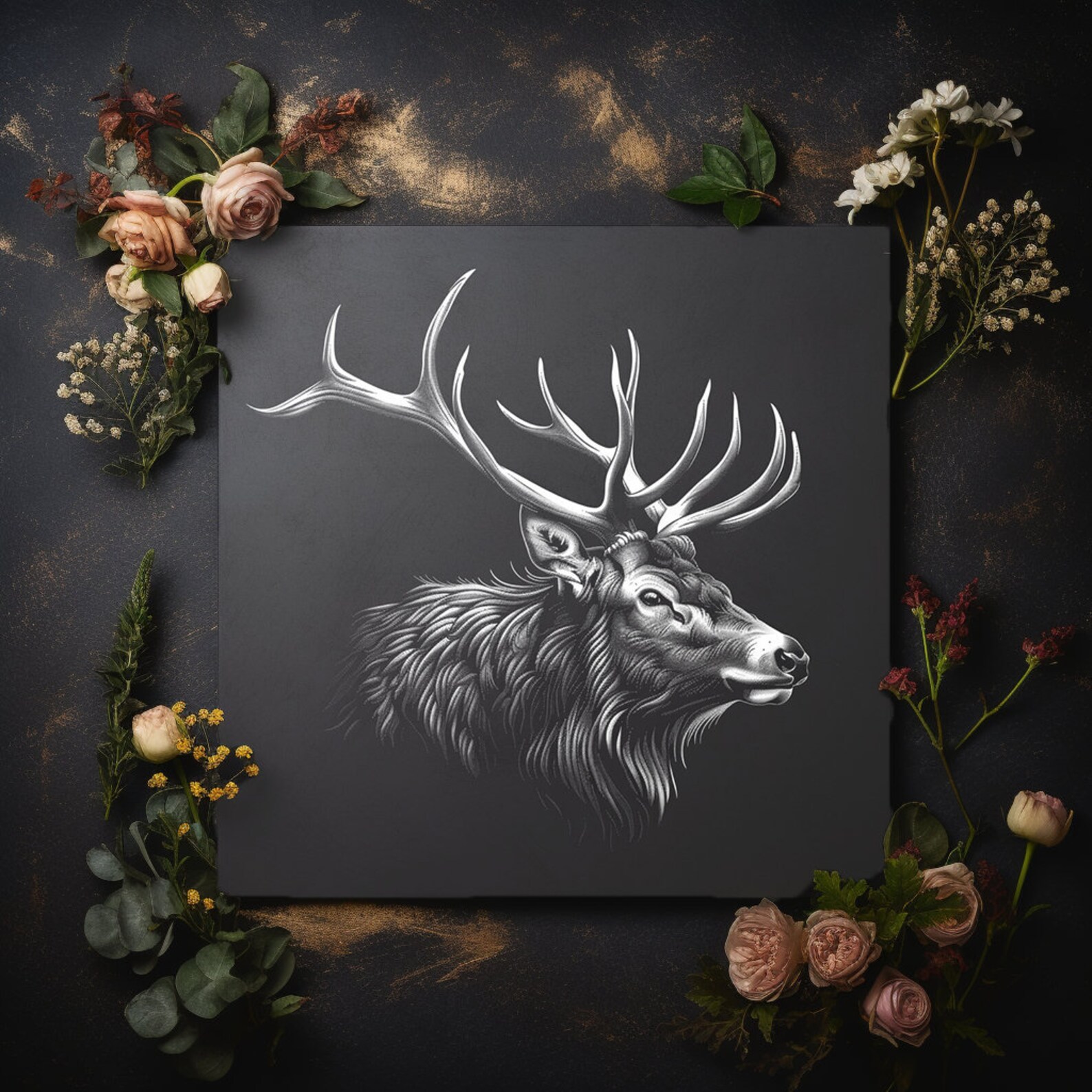 Deer Buck Elk Head Face Portrait Slate Engraving File Wood Engrave PNG ...