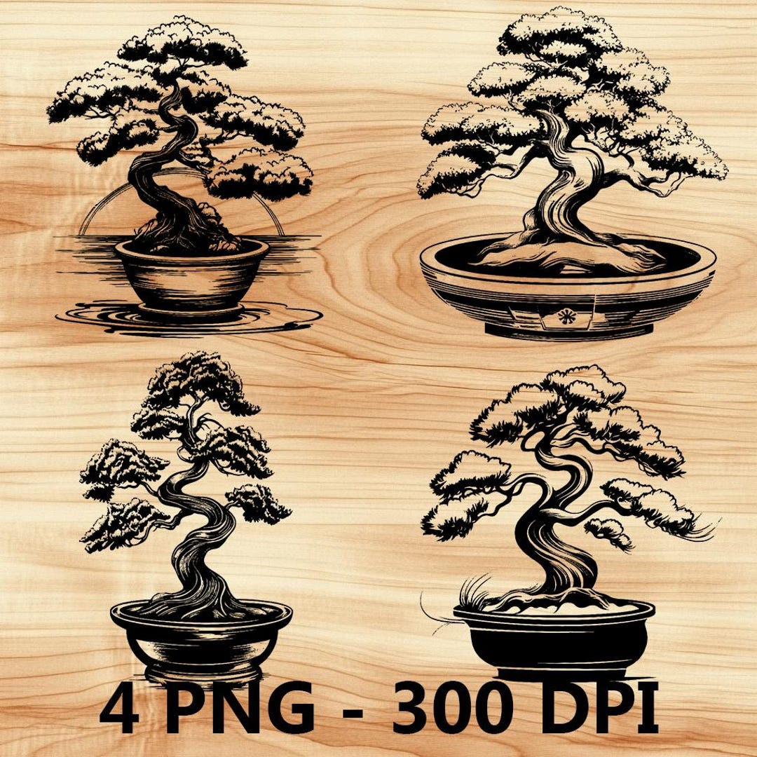 Potted Bonsai Pot Plant Tree Laser File Wood Engraving PNG Kitchen Cut ...